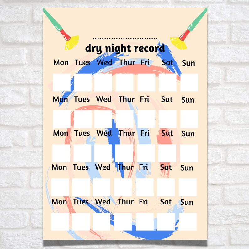 A4 Girls Dry Night Chart Dry Night Tracker Girls Arts and - Etsy