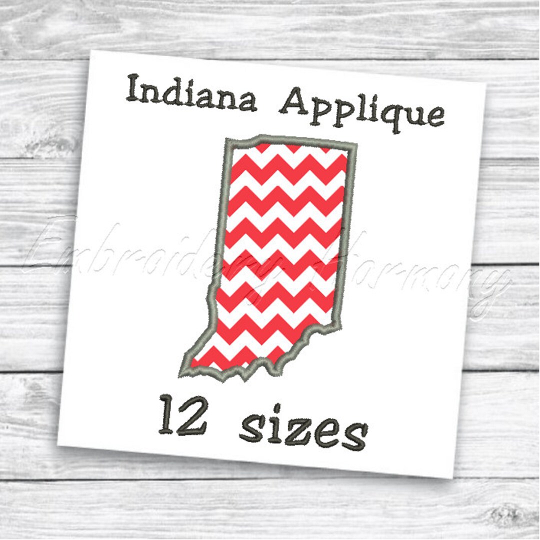Indiana State Outline Applique Design - 12 SIZES Machine Embroidery ...