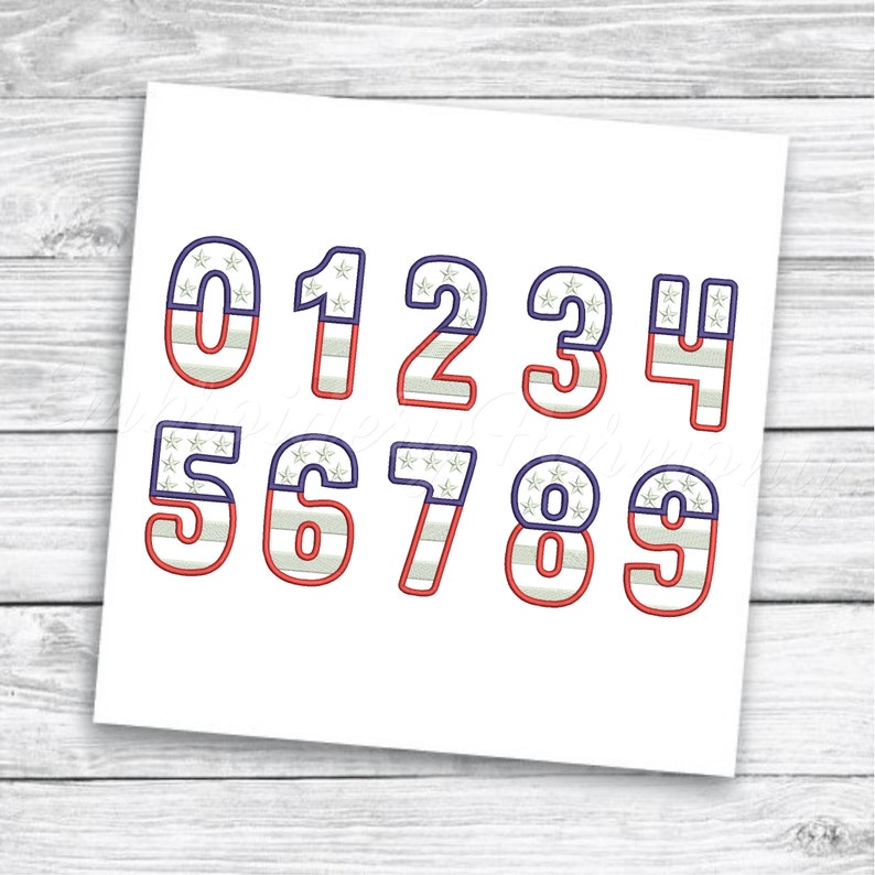 USA Flag Numbers Embroidery Applique Design, American Flag Embroidery ...