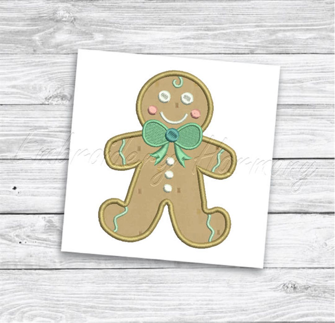 Gingerbread Man Applique Design - 9 SIZES Machine Embroidery File ...