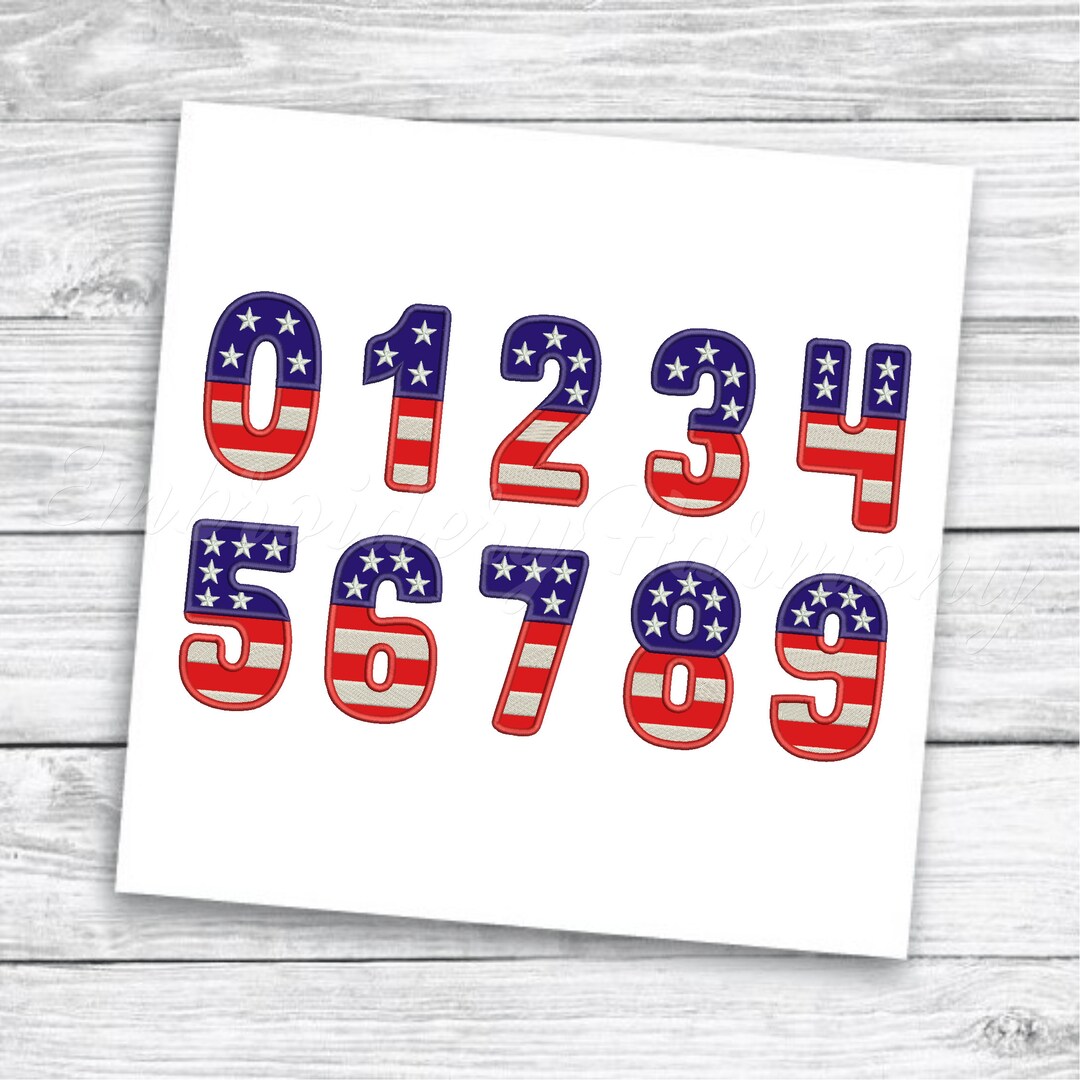 USA Flag Numbers Embroidery Applique Design, American Flag Embroidery ...