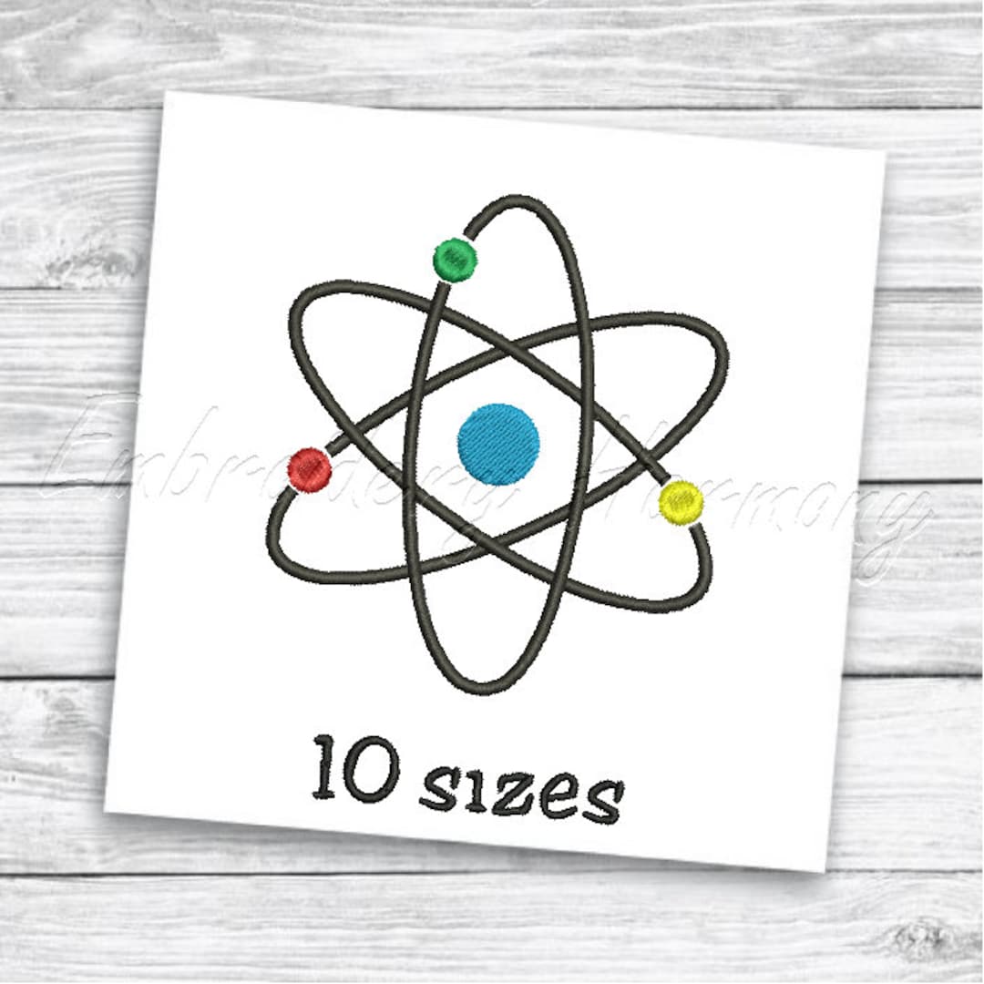 Atom Embroidery Design. Atom Symbol Embroidery Design. Science ...
