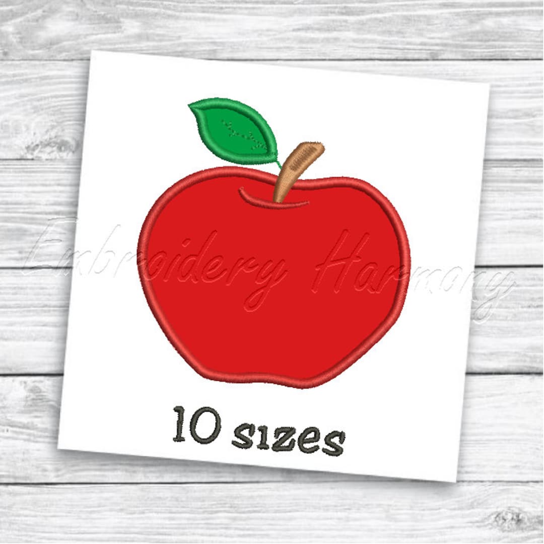 Apple Applique Design - 10 SIZES Machine Embroidery File - INSTANT ...