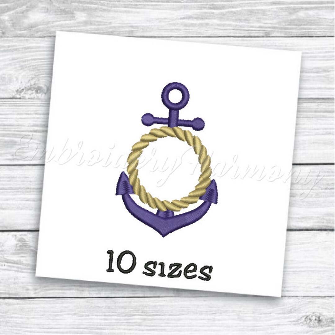 Anchor Monogram Embroidery Design, Anchor With Rope Embroidery File ...