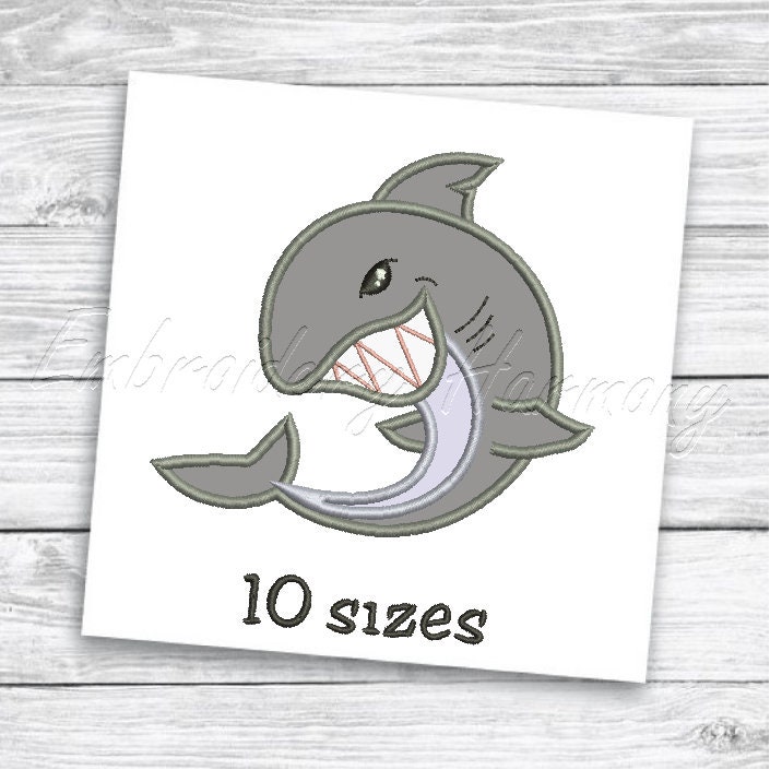 Shark Applique Design 10 SIZES Machine Embroidery File | Etsy