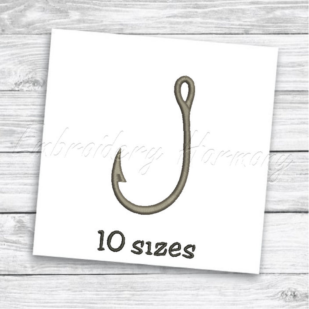 Fishing Hook Embroidery Design - 10 SIZES Machine Embroidery File ...