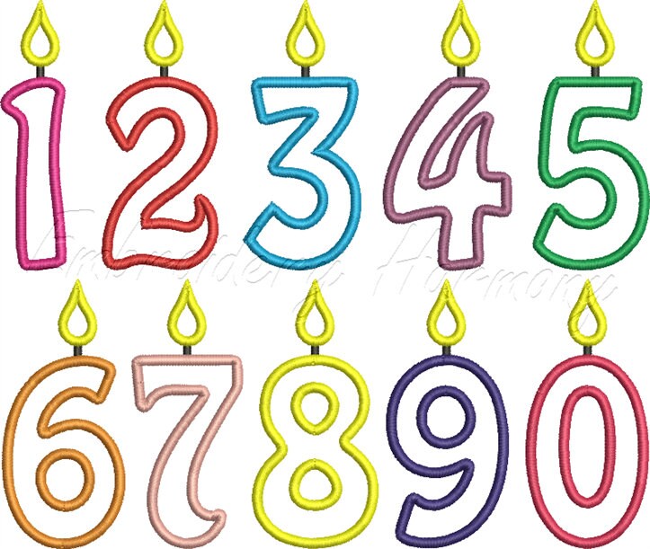 Birthday Numbers Set Applique Design - Birthday Candles Embroidery ...