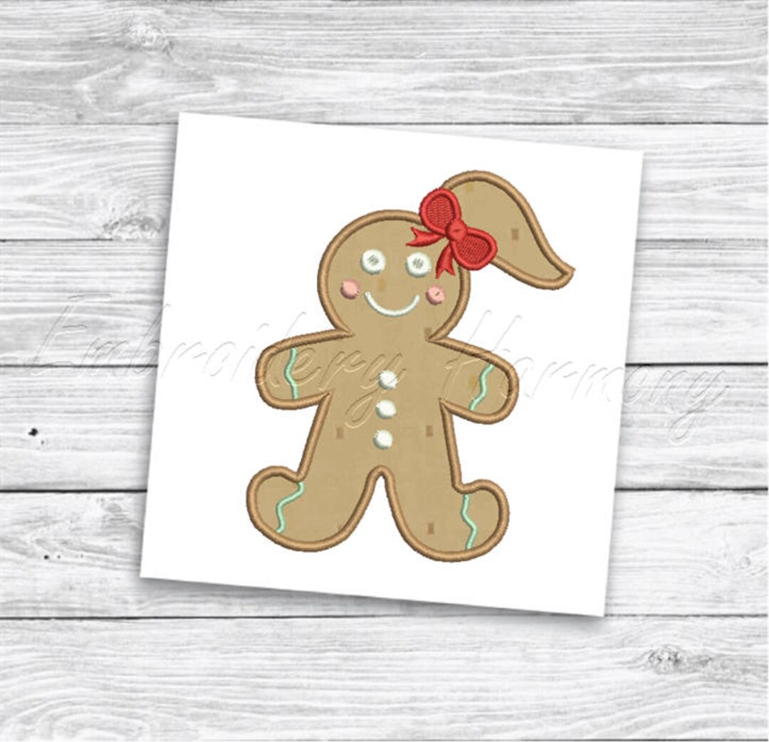 Gingerbread Girl Applique Design - 8 SIZES Machine Embroidery File ...
