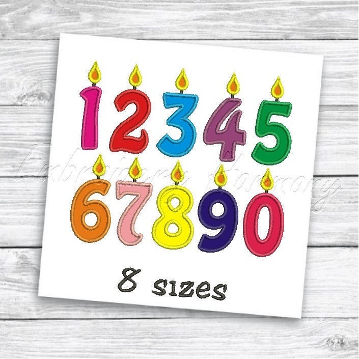Birthday Numbers Set Applique Design Birthday Candles - Etsy