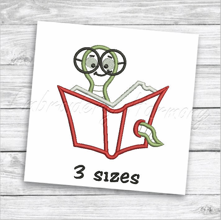 Bookworm Embroidery Applique Design 3 SIZES Machine | Etsy