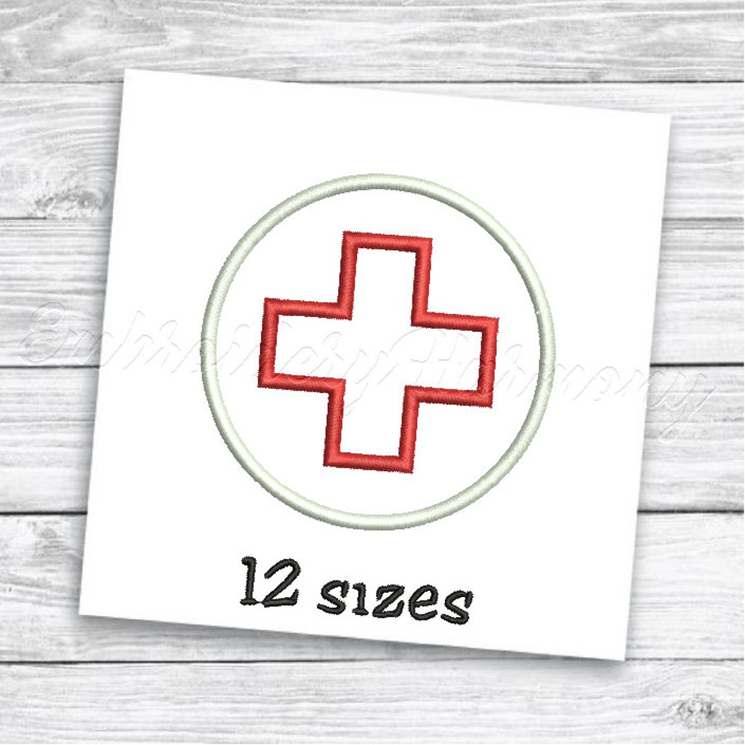 Red Cross in a Circle Applique Design 12 SIZES Machine Embroidery File ...