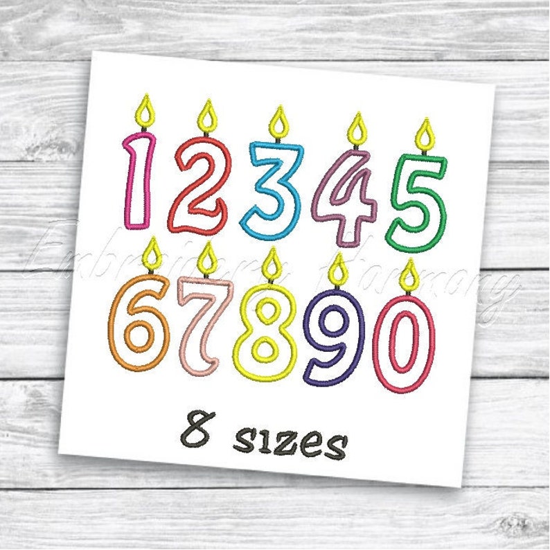 Birthday Numbers Set Applique Design Birthday Candles - Etsy