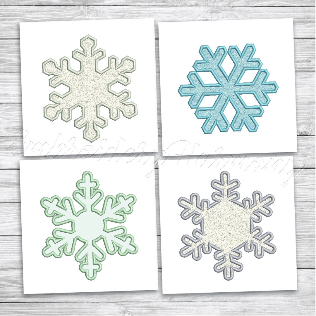 Snowflake Applique Design Pack, 4 Snowflake Applique Designs, Applique ...