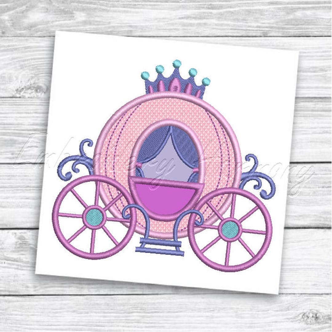 Princess Carriage Applique Design - 5 SIZES Machine Embroidery File ...
