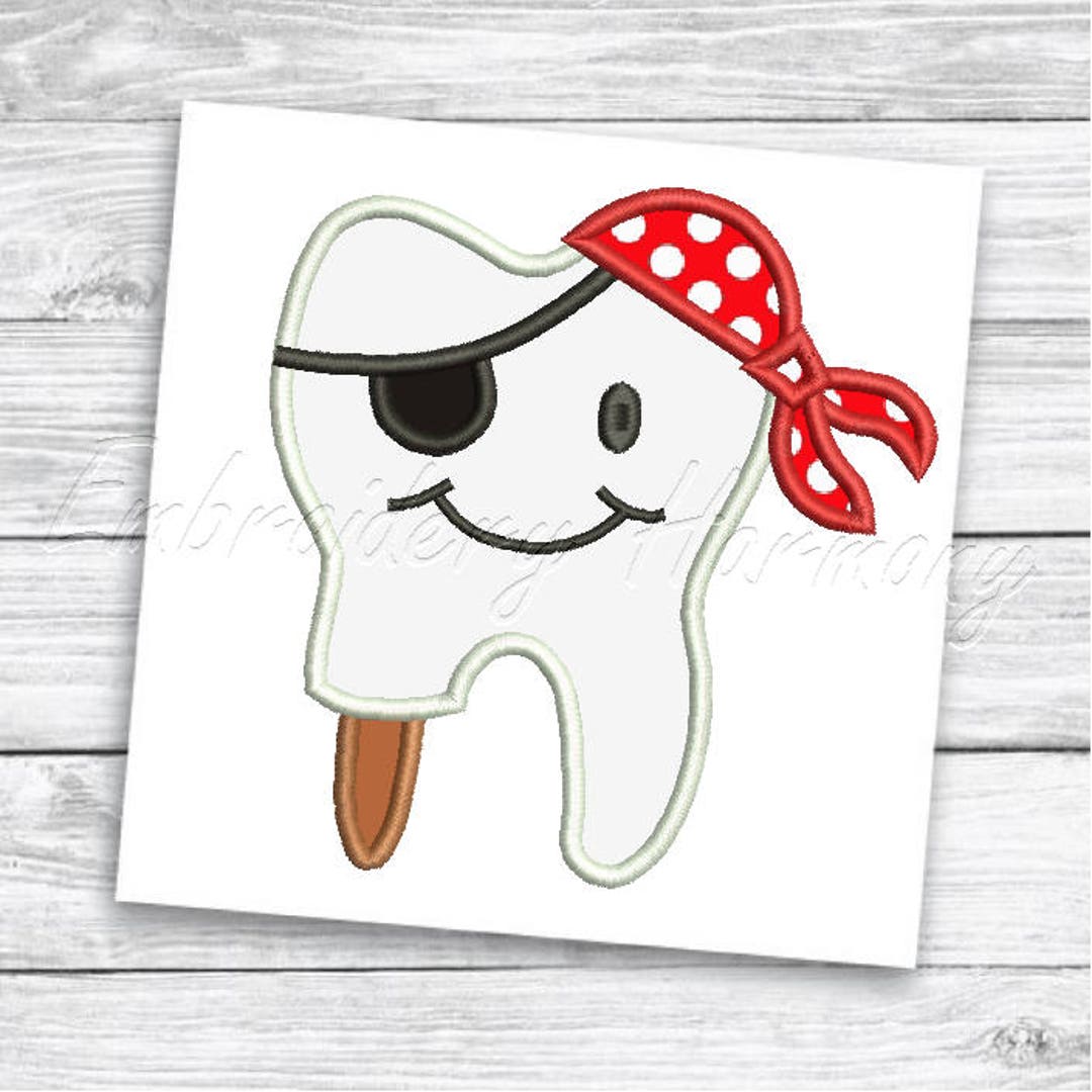 Pirate Tooth Applique Design - 4 SIZES Machine Embroidery Design ...