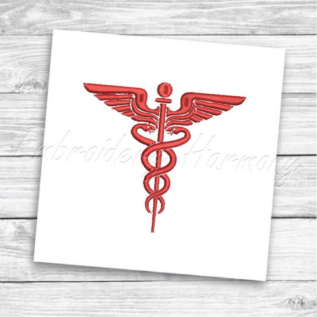 Caduceus Embroidery Design - 6 SIZES Machine Embroidery File (fill ...