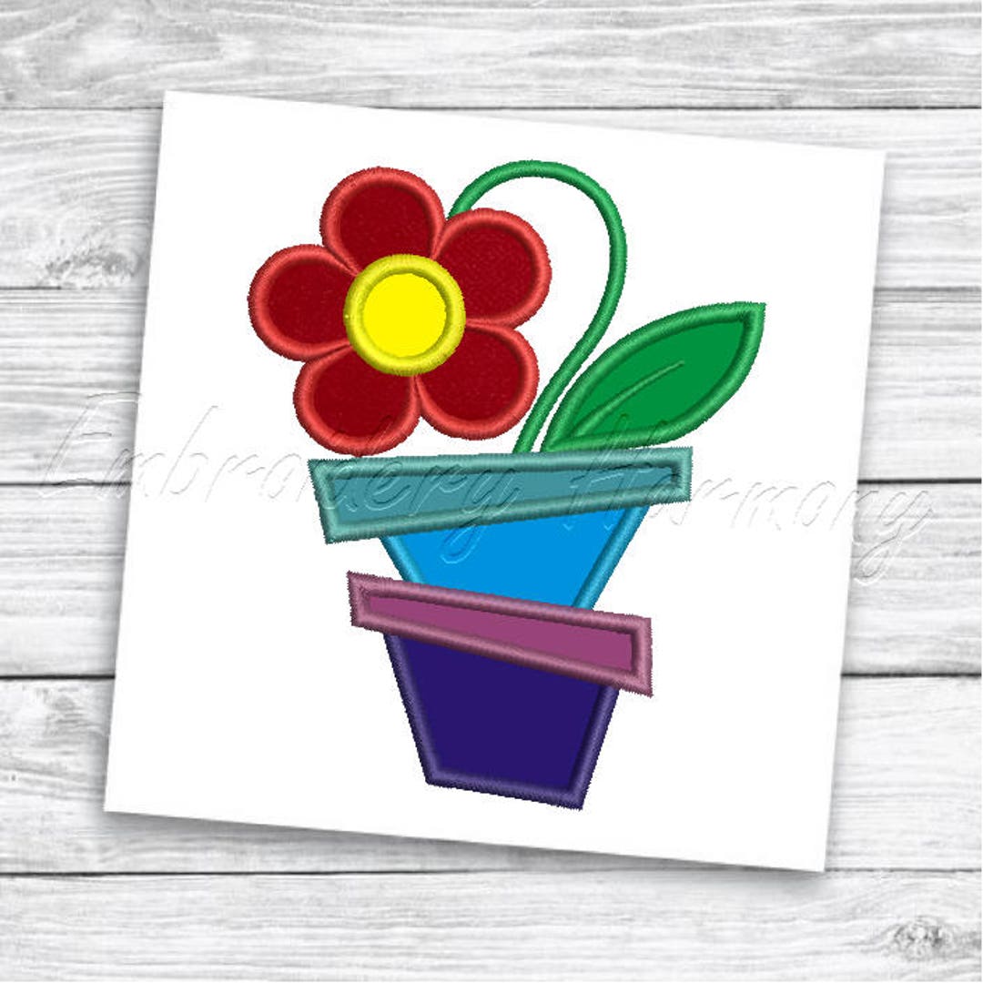 Flower in a Pot Applique Design - 4 SIZES Machine Embroidery Design ...