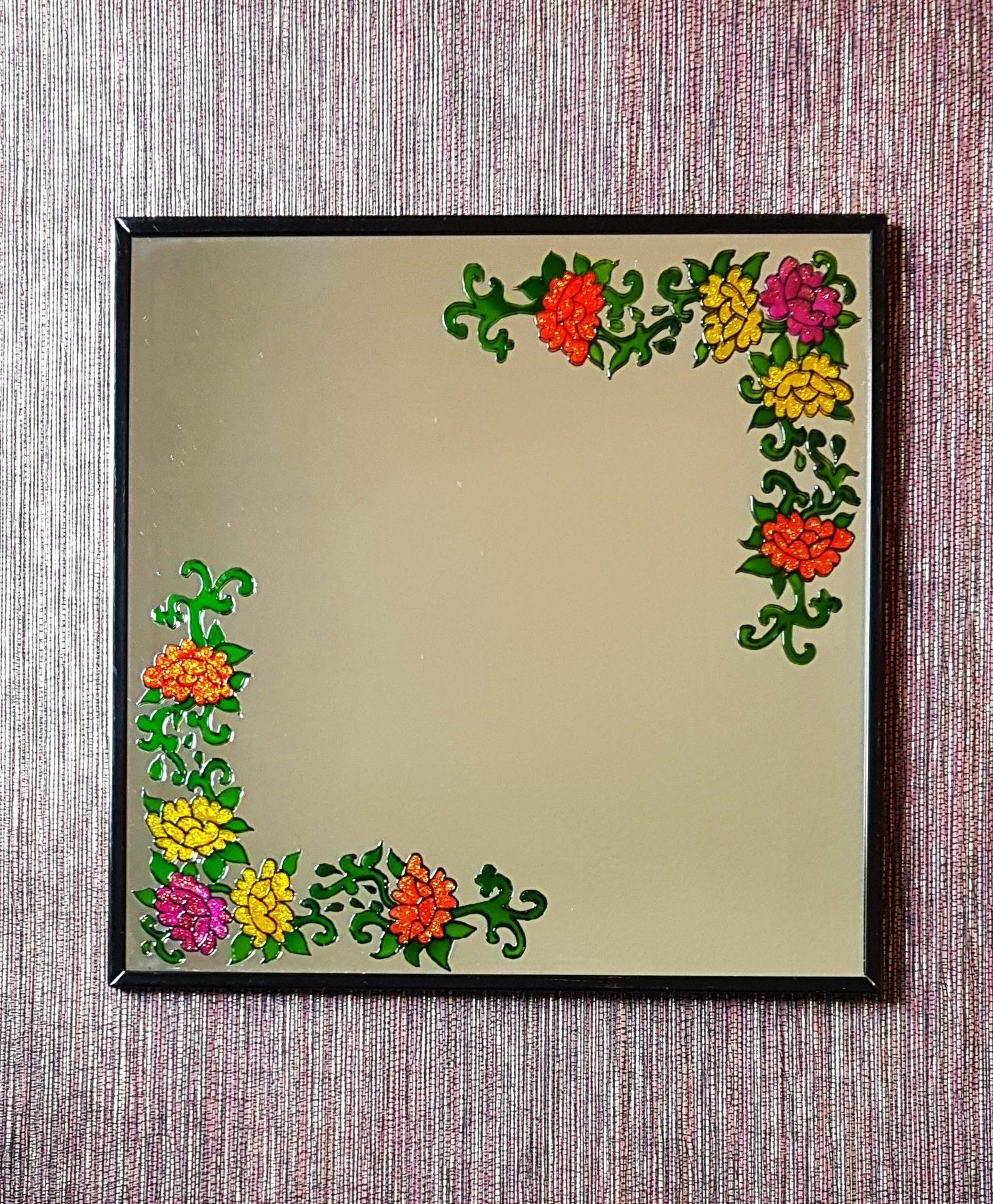 Mirror on Colourful Flower Stained Glass 39x39x1cm - Etsy