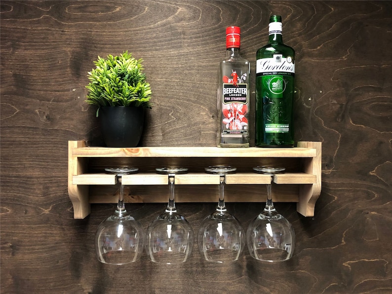 Rustic Wooden Gin Shelf to Hold 4 Glasses/bottles Wall | Etsy