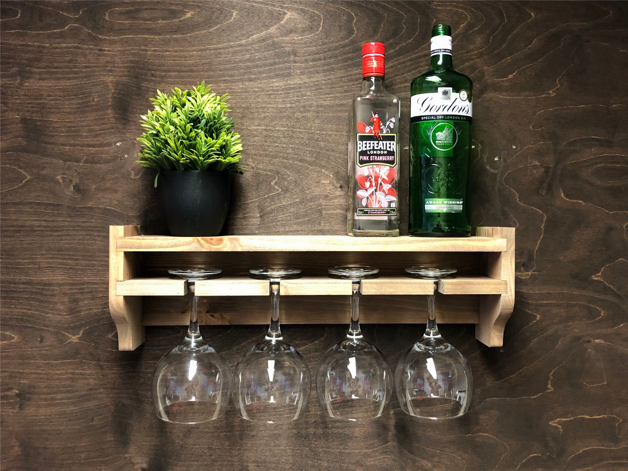 Rustic Wooden Gin Shelf to Hold 4 Glasses/bottles Wall - Etsy UK