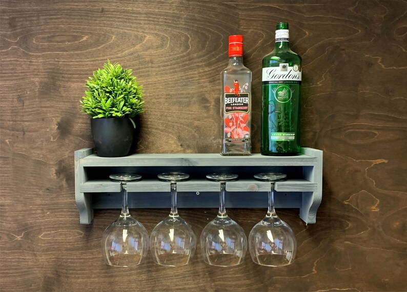 Grey Rustic Wooden Gin Shelf to Hold 4 Glasses/bottles Wall - Etsy UK