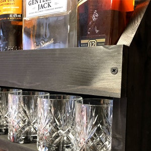 Personalised Wooden Rum Whisky Bottle Shelf and Tumbler Holder Black ...