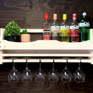 Large Shabby Chic Rustic Wooden Gin Rack to Hold 6 Balloon Glasses & 8 ...
