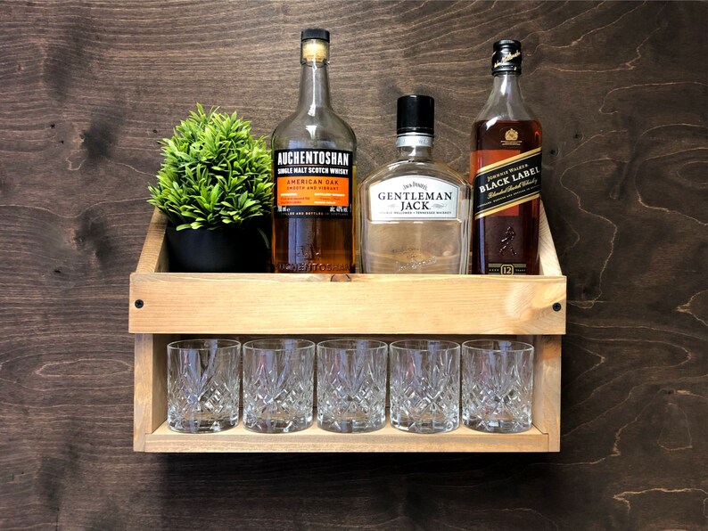 Personalised Wooden Whisky Rum Bottle Shelf and Tumbler Holder - Etsy