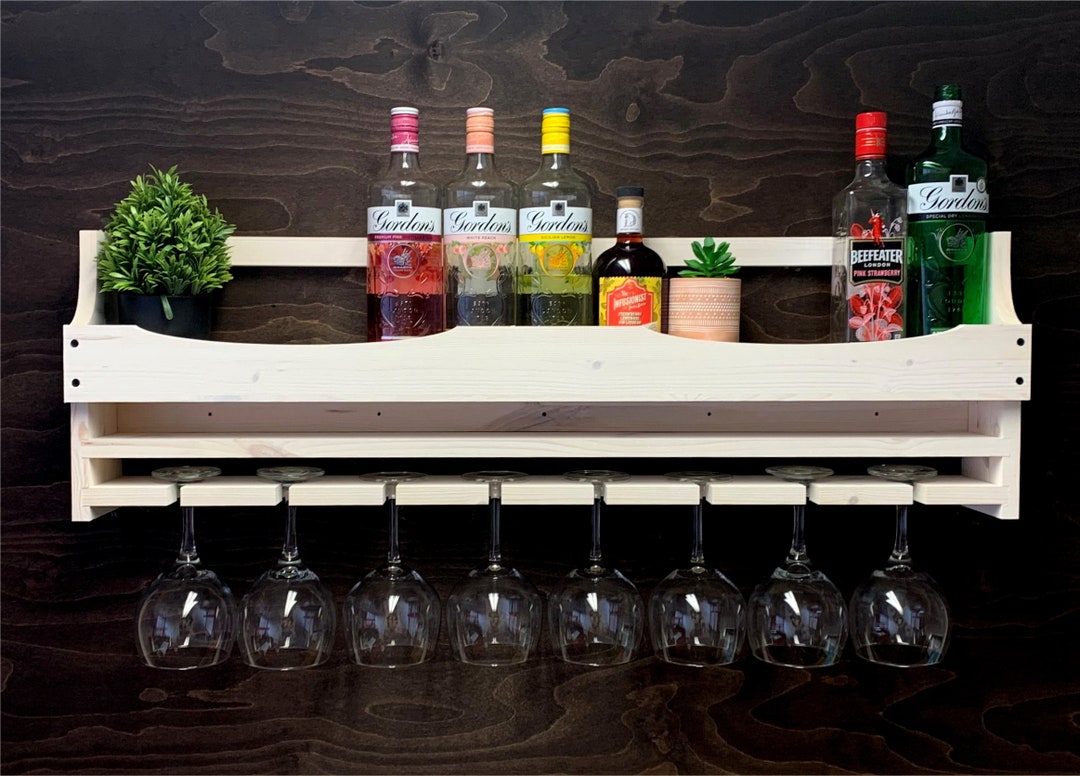 Large Shabby Chic Rustic Wooden Gin Rack to Hold 8 Balloon Glasses & 10 ...