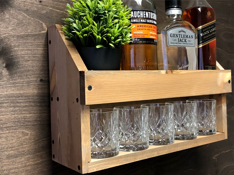 Personalised Wooden Whisky Rum Bottle Shelf and Tumbler Holder - Etsy