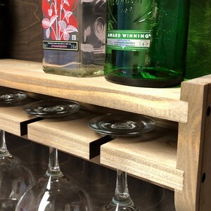Rustic Wooden Gin Shelf to Hold 4 Glasses/bottles Wall Mounted Display ...