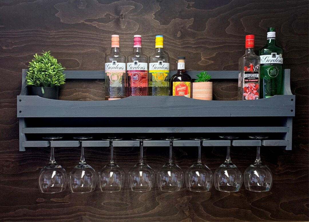 Large Grey Rustic Wooden Gin Rack to Hold 8 Balloon Glasses & 10 ...