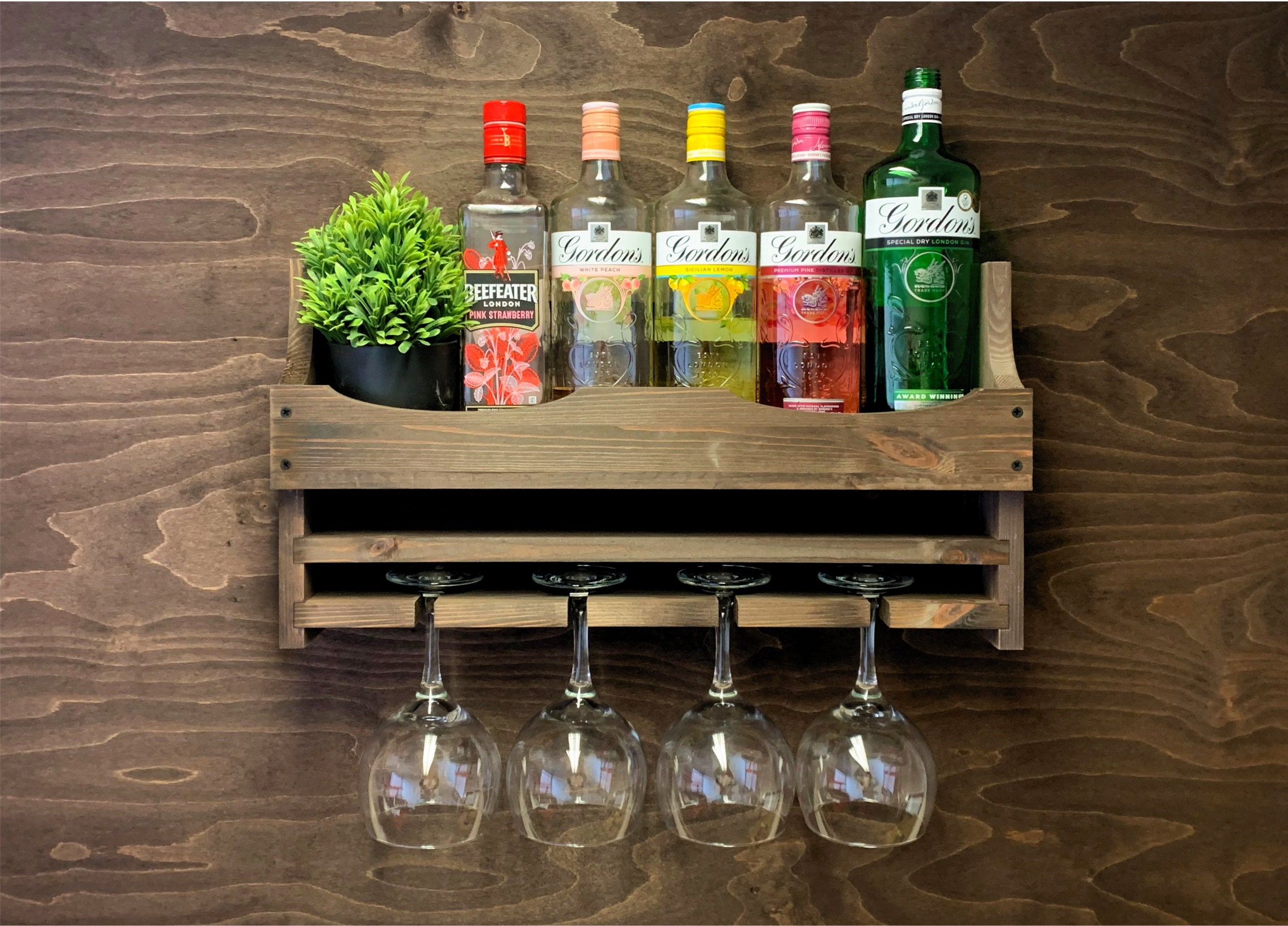 Dark Oak Rustic Wooden Gin Rack to Hold 4 Balloon Glasses & 6 - Etsy UK
