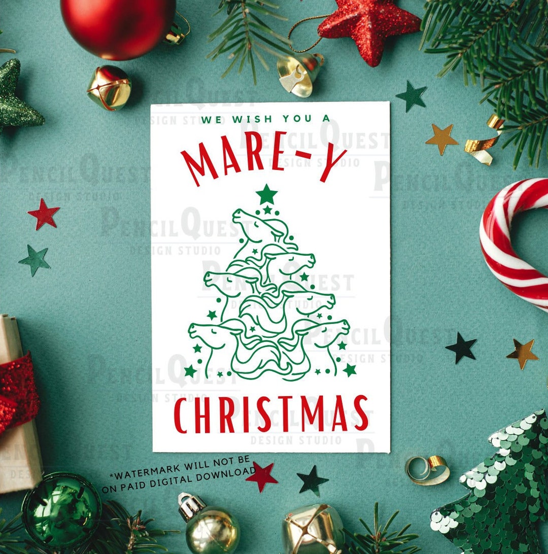 Printable Horse Christmas Card | Mare-y Christmas | Printable Greeting ...