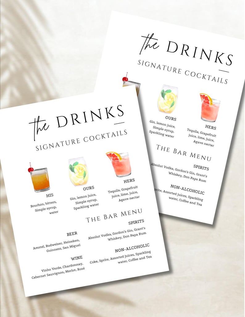 Signature Drink Sign Template the Drinks Signature Cocktails - Etsy