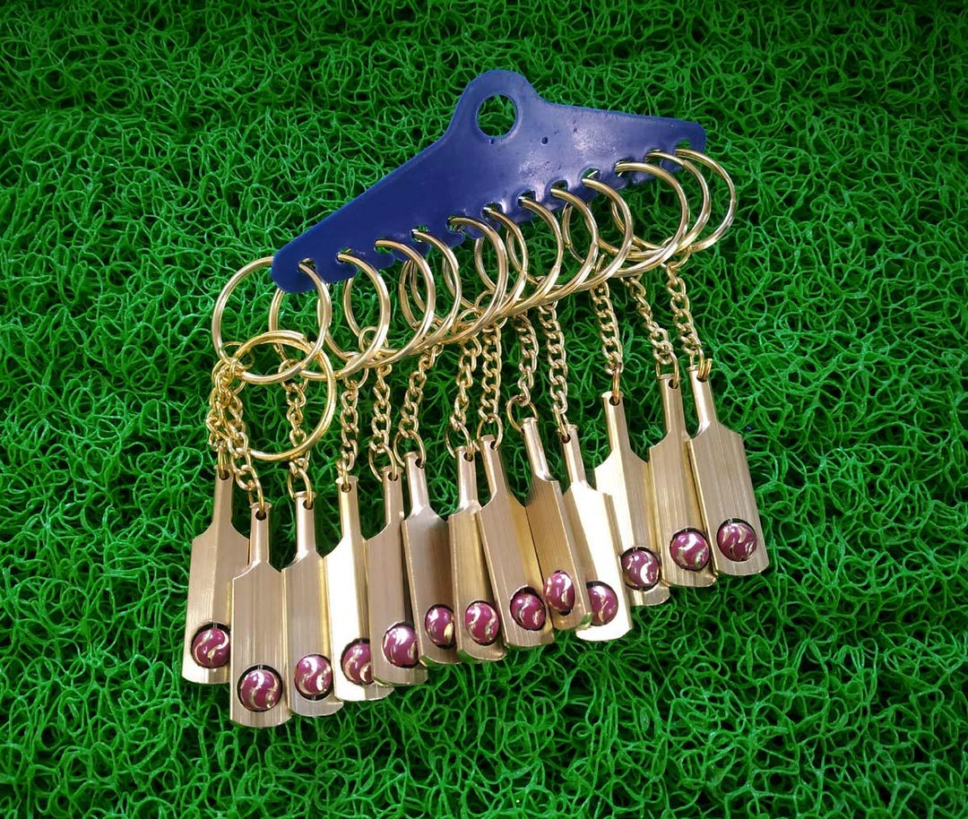 Handmade Indian Cricket Bat & Ball Keychain: Metal Sports Keyring for ...