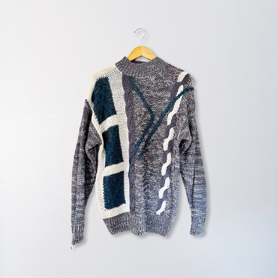 90s Chunky Hand Knit Oversized Abstract Sweater | One… - Gem