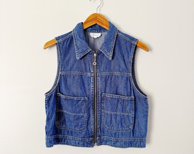 90s Cargo Denim Zip Front Crop Vest Medium - Etsy