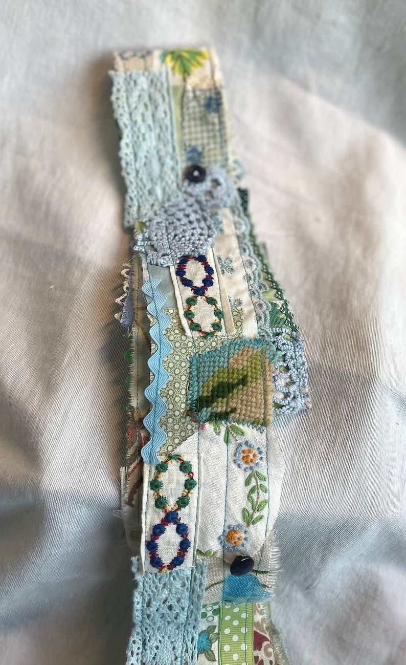 Blue and Green Vintage Fabric Snippet Strip Fabric Collage Snippet Roll ...
