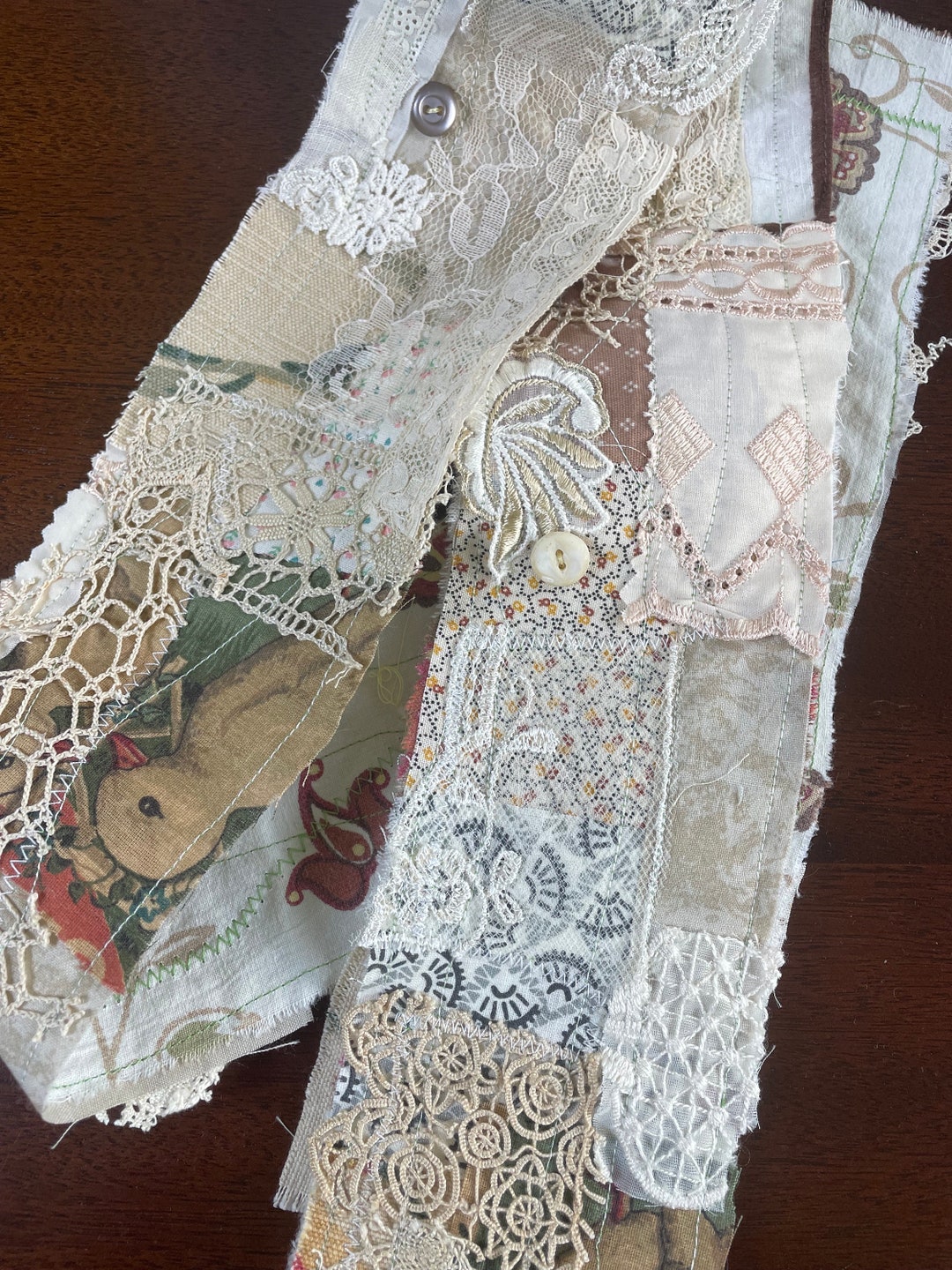 Vintage Fabric Lace and Buttons Neutral Tones Snippet Strip - Etsy