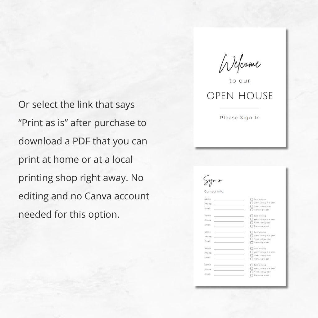 Real Estate Open House Printable Sign With Guest Sign-in Sheet Editable ...