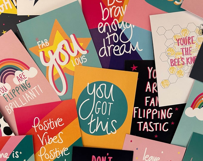 Positivity Postcard Set - Set of Six Postcards - Hand-drawn Positive ...