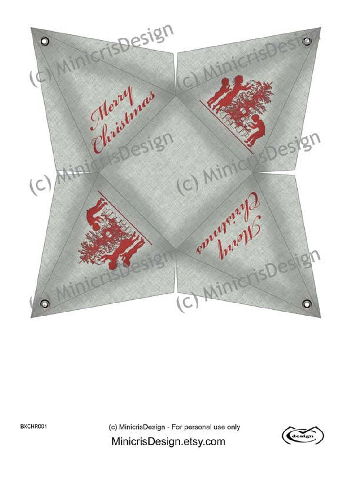 Printable Christmas Pyramid Box Linen Printable Box Digital Graphics ...
