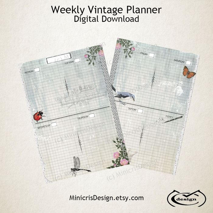 Printable Planner Pages Journal Pages Undated Weekly Planner - Etsy