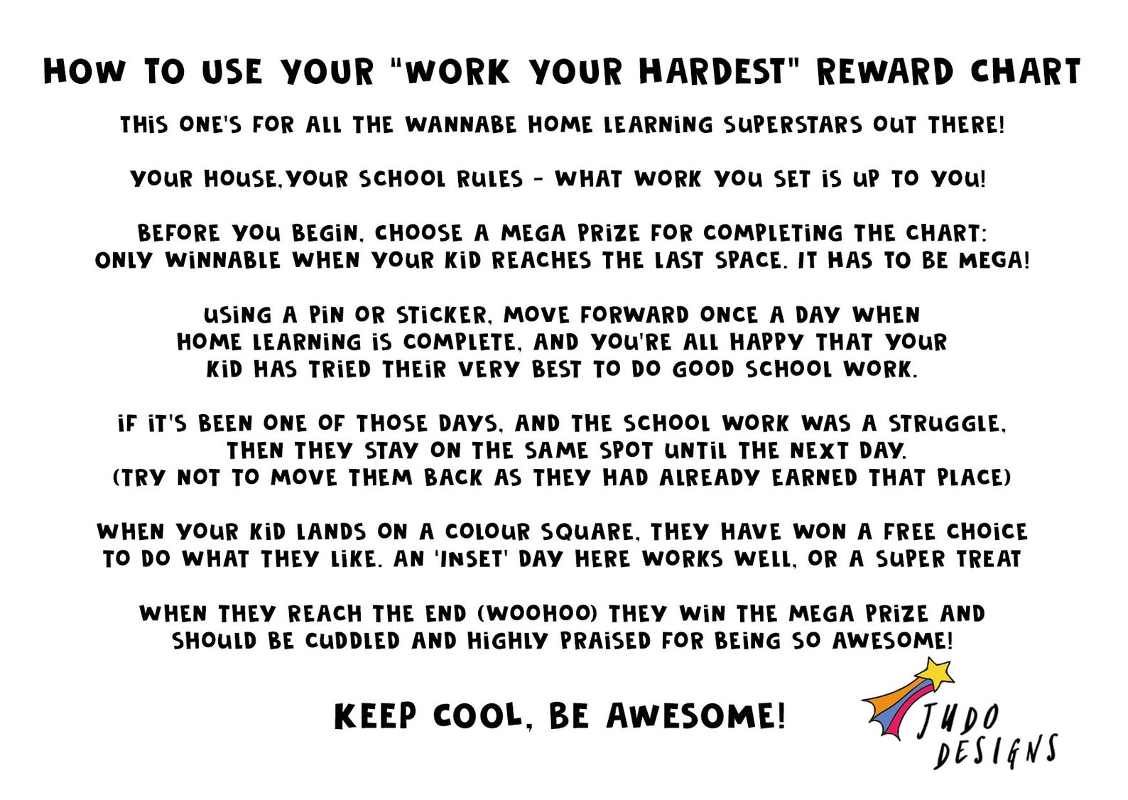 Printable Home Learning 'work Your Hardest' Chart - Etsy UK