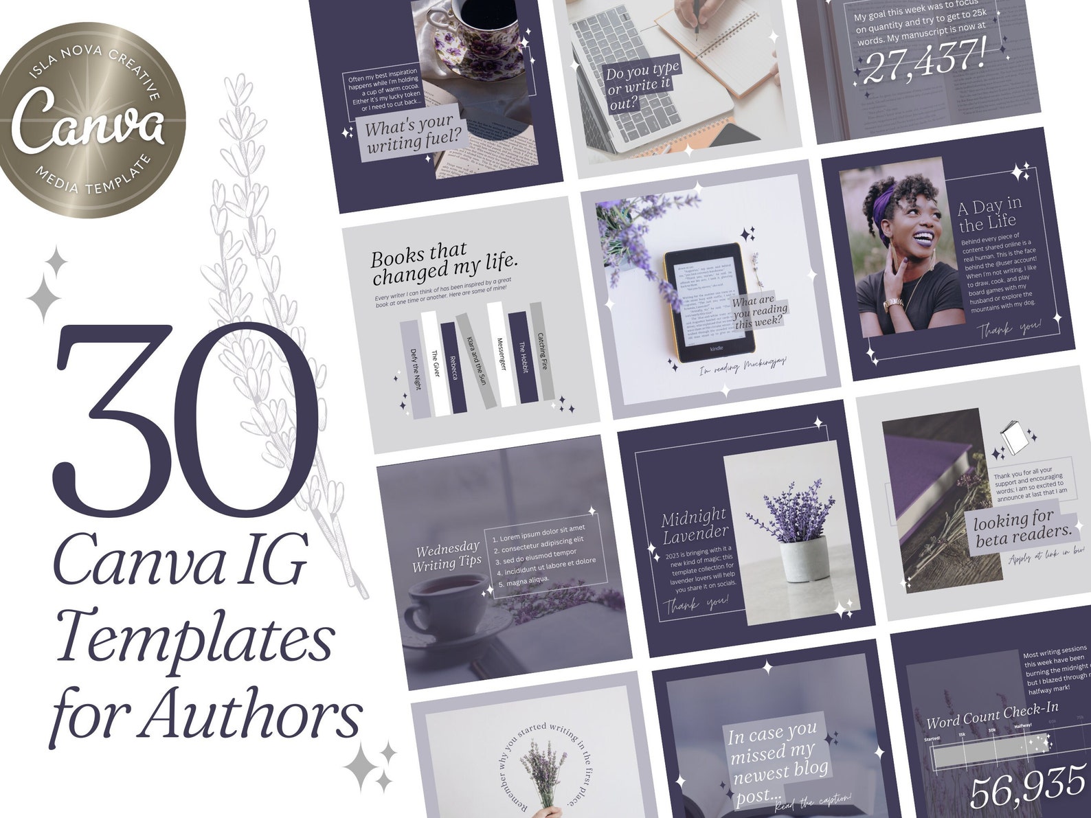 30 Canva Templates for Authors and Writers, Square Templates, Midnight ...