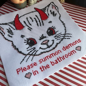 Demon Kitty Cross Stitch Pattern, Devil, Cat, Gothic Decor, Halloween ...