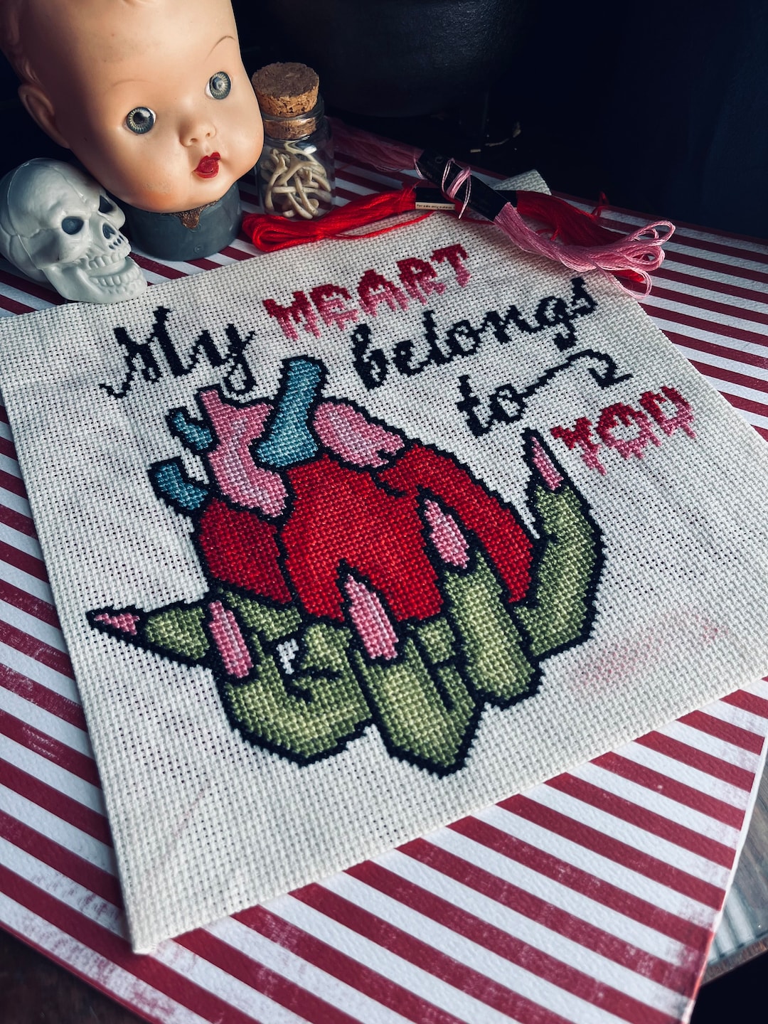 Zombie Heart Cross Stitch Pattern, Heart, Goth Decor, Halloween, Cross ...