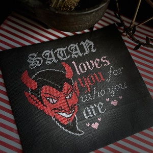 Satan Loves You Cross Stitch Pattern, Gothic, Gothic Decor, Spooky ...