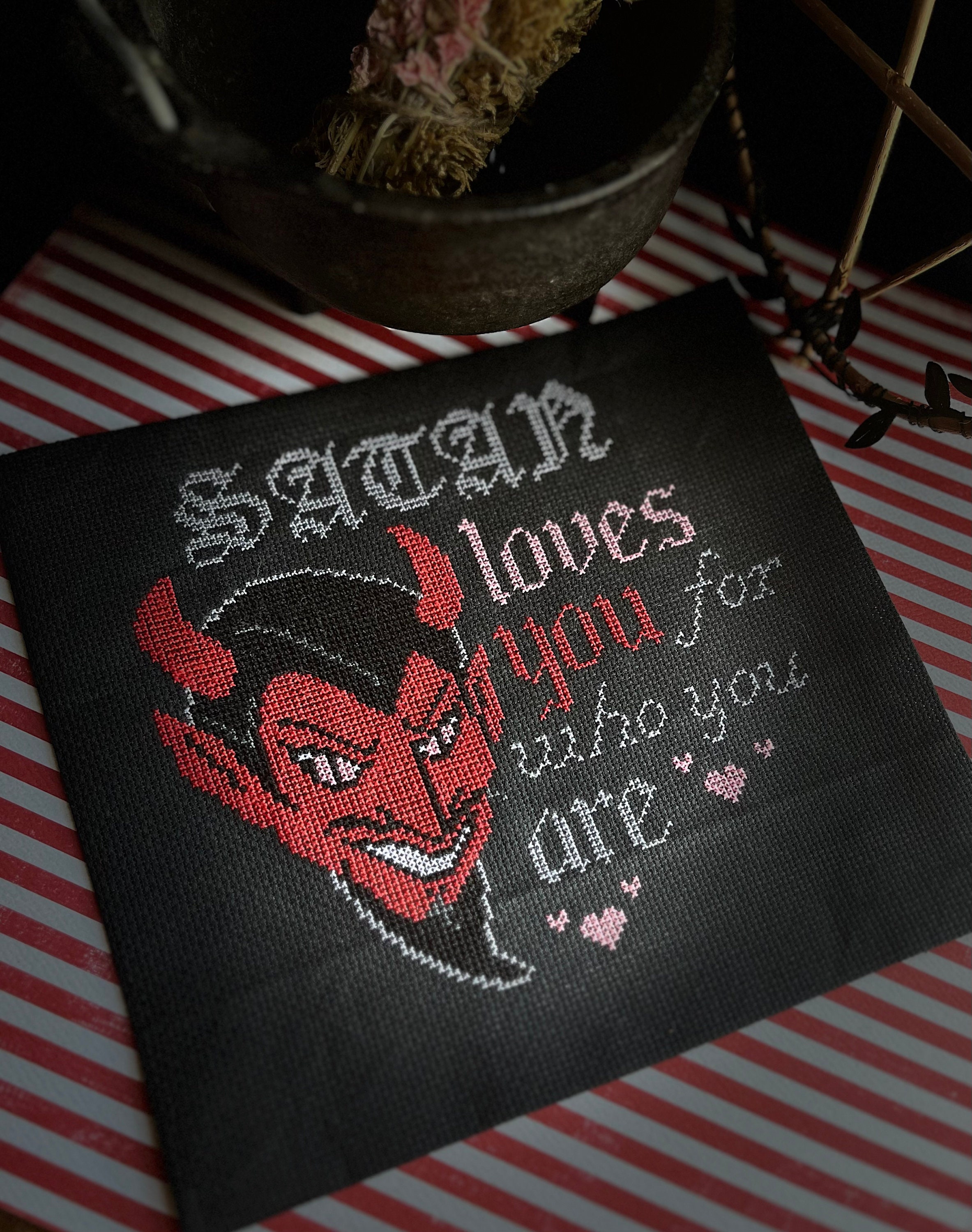 Satan Loves You Cross Stitch Pattern, Gothic, Gothic Decor, Spooky ...